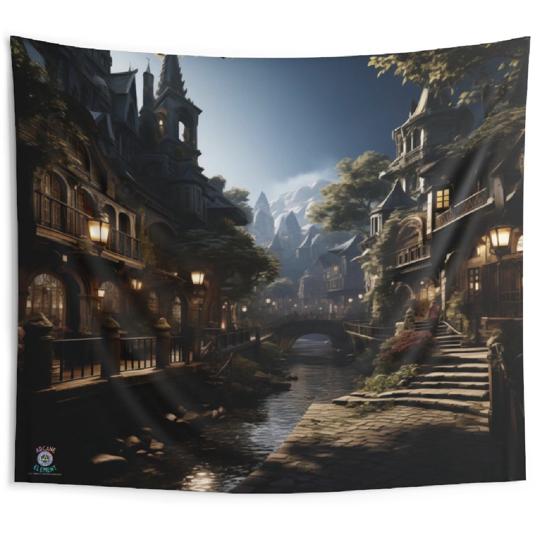 Elven River Town | River City Canal | Elven Poster | Game Room Backdrop ...