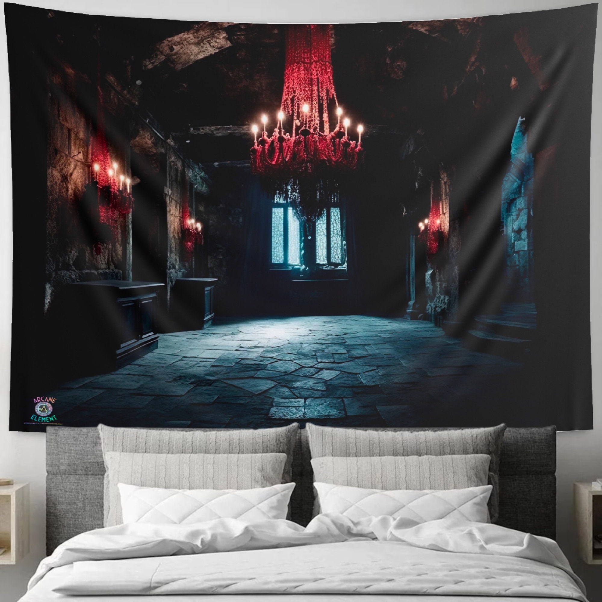 Scarlet Castle Scene Backdrop Tapestry Game Room Backdrop Fantasy ...