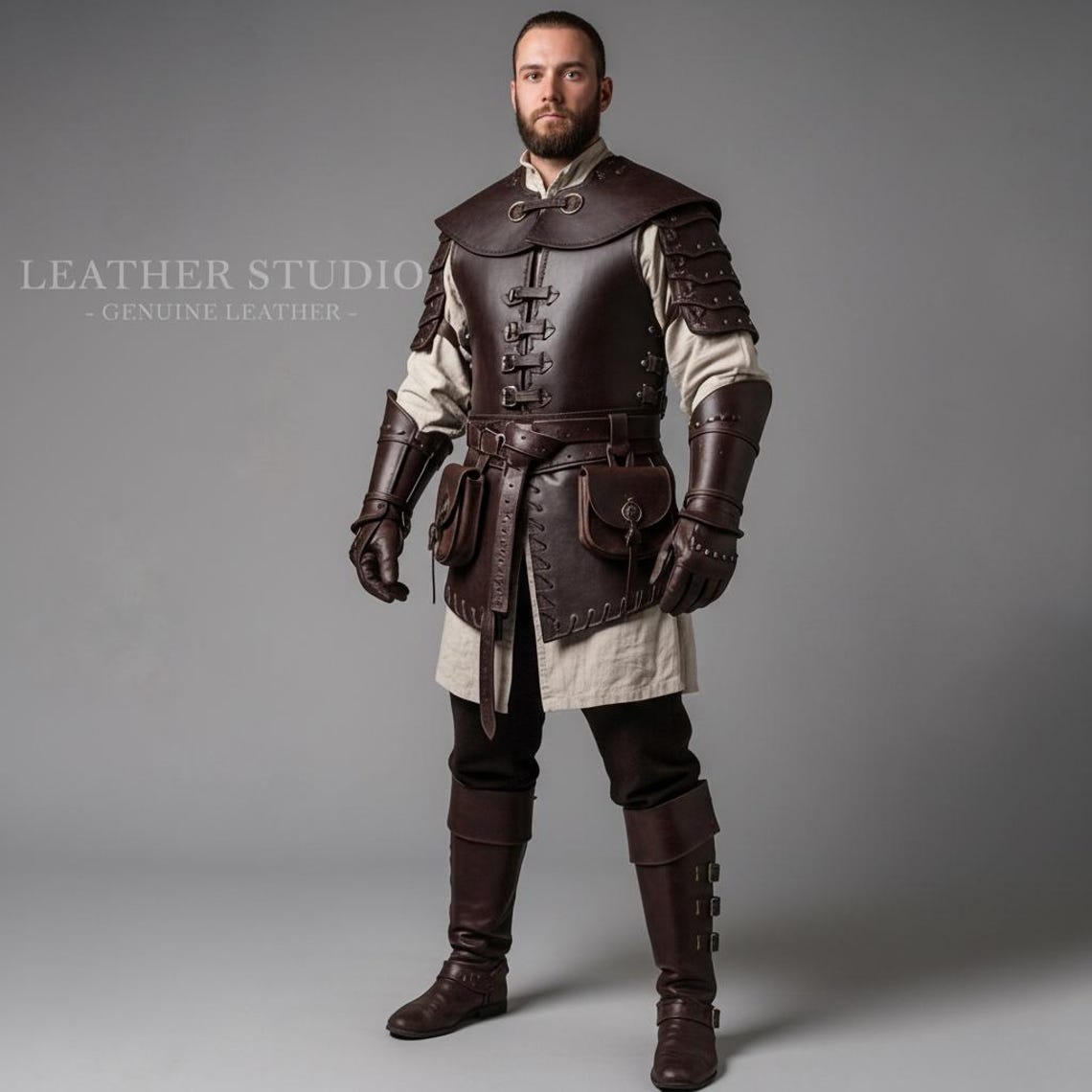 Handmade Medieval Genuine Leather Armor Set | Custom Renaissance Tunic ...