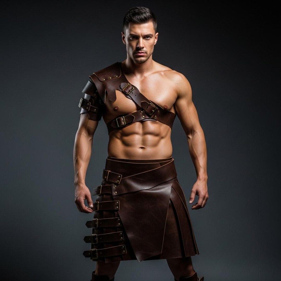 Dark Brown Medieval Warrior Kilt | Genuine Cowhide Armor Set ...
