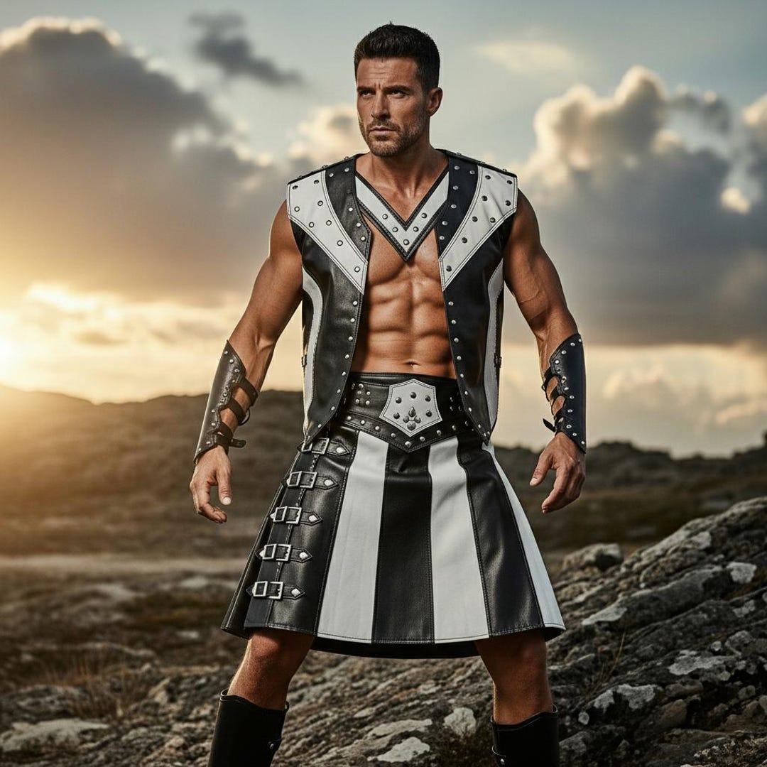 Medieval Leather Kilt & Vest Set, Gladiator Cosplay Costume, Handmade ...