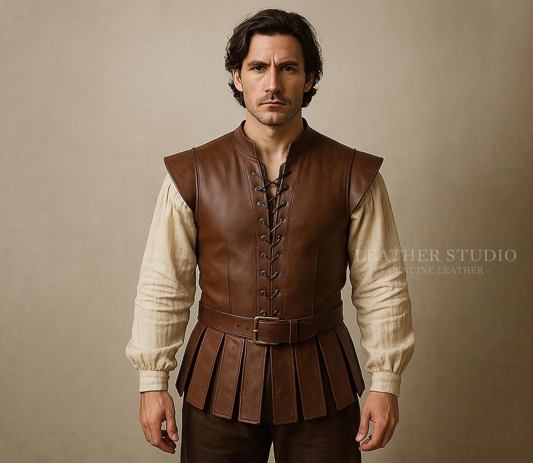 Medieval Leather LARP Doublet With Belt | Handmade Renaissance Tunic ...