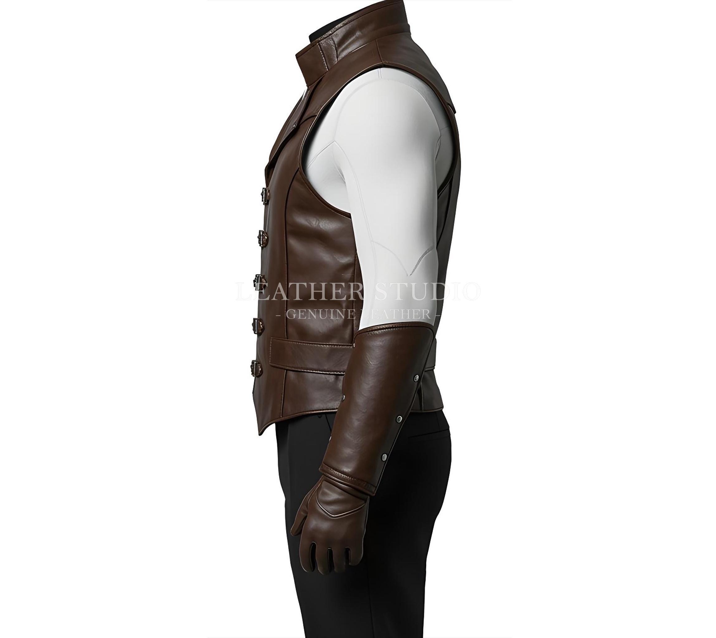 Handmade Brown Leather Cosplay Vest for Men | Real Leather Fantasy Vest ...