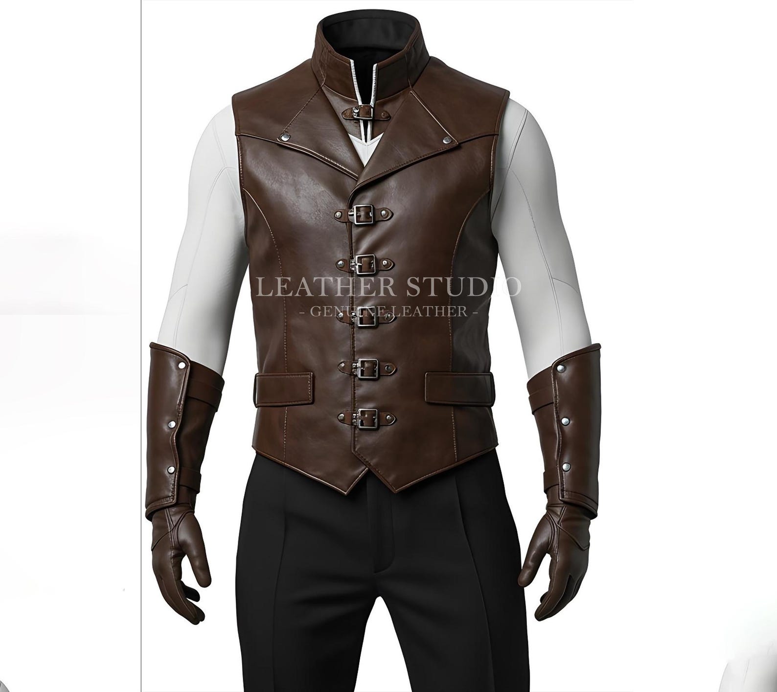Handmade Brown Leather Cosplay Vest for Men | Real Leather Fantasy Vest ...