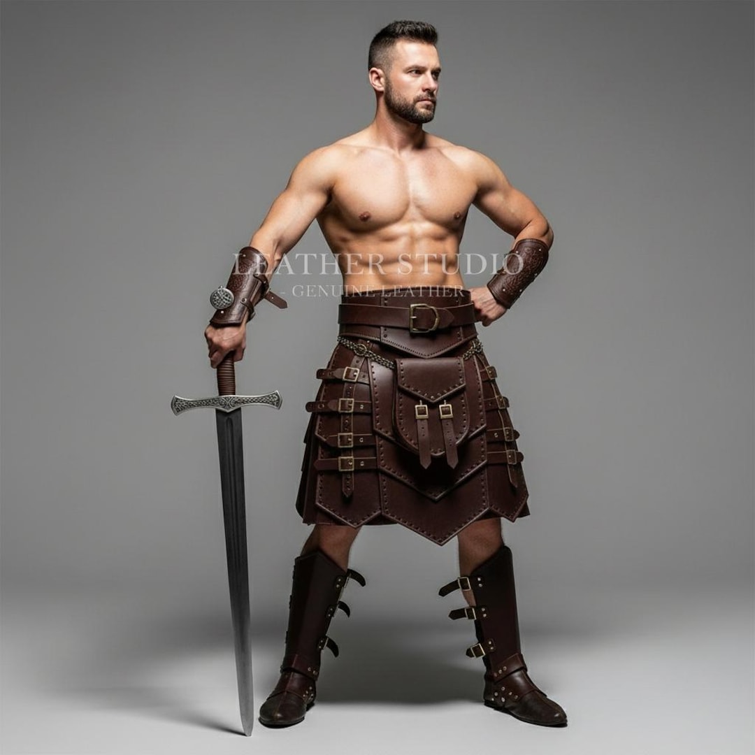 Handmade Brown Leather Roman Kilt | Custom Gladiator Armor Skirt ...