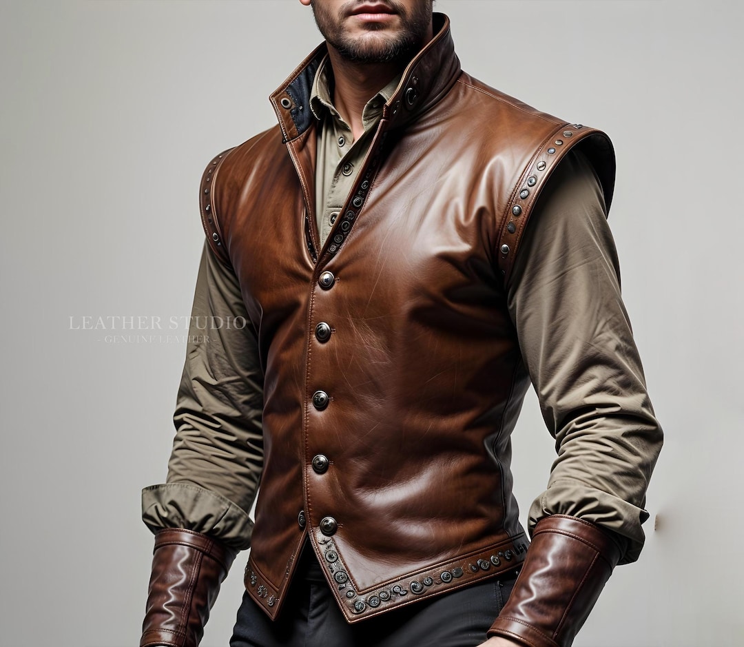 Custom Brown Leather Cosplay Vest for Men | Men's Designer Brown ...