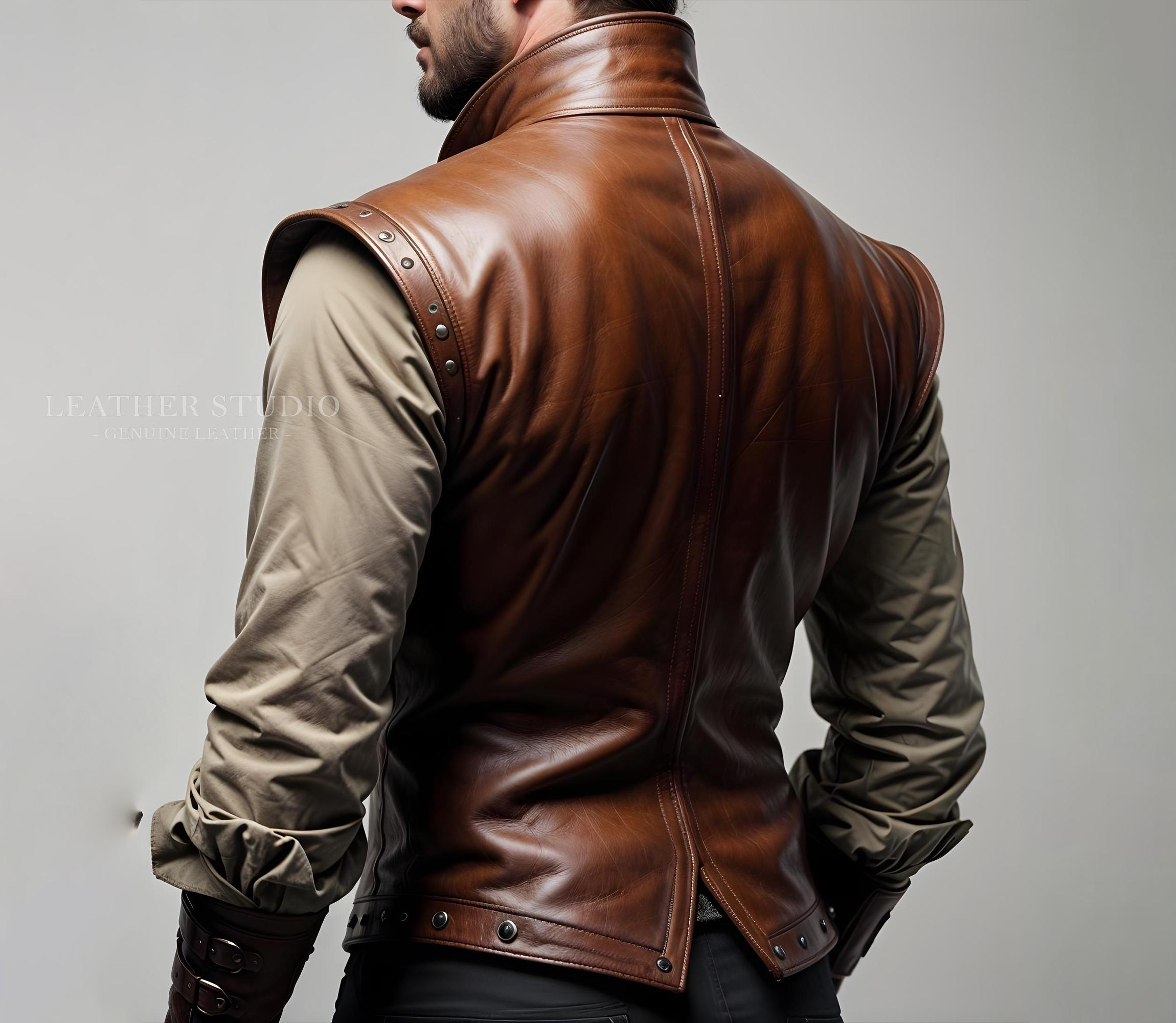 Custom Brown Leather Cosplay Vest for Men | Men's Designer Brown ...