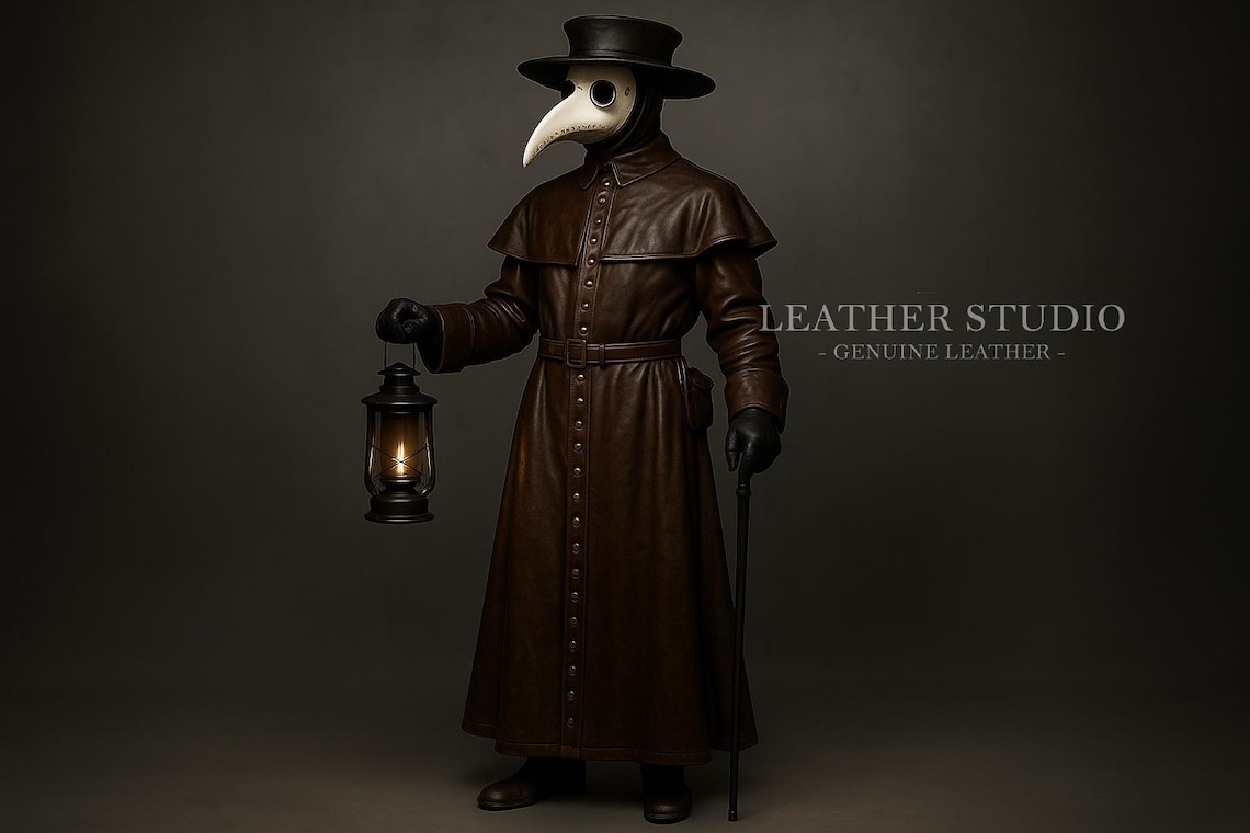 Plague Doctor Leather Coat | Gothic Steampunk Long Overcoat | Black ...