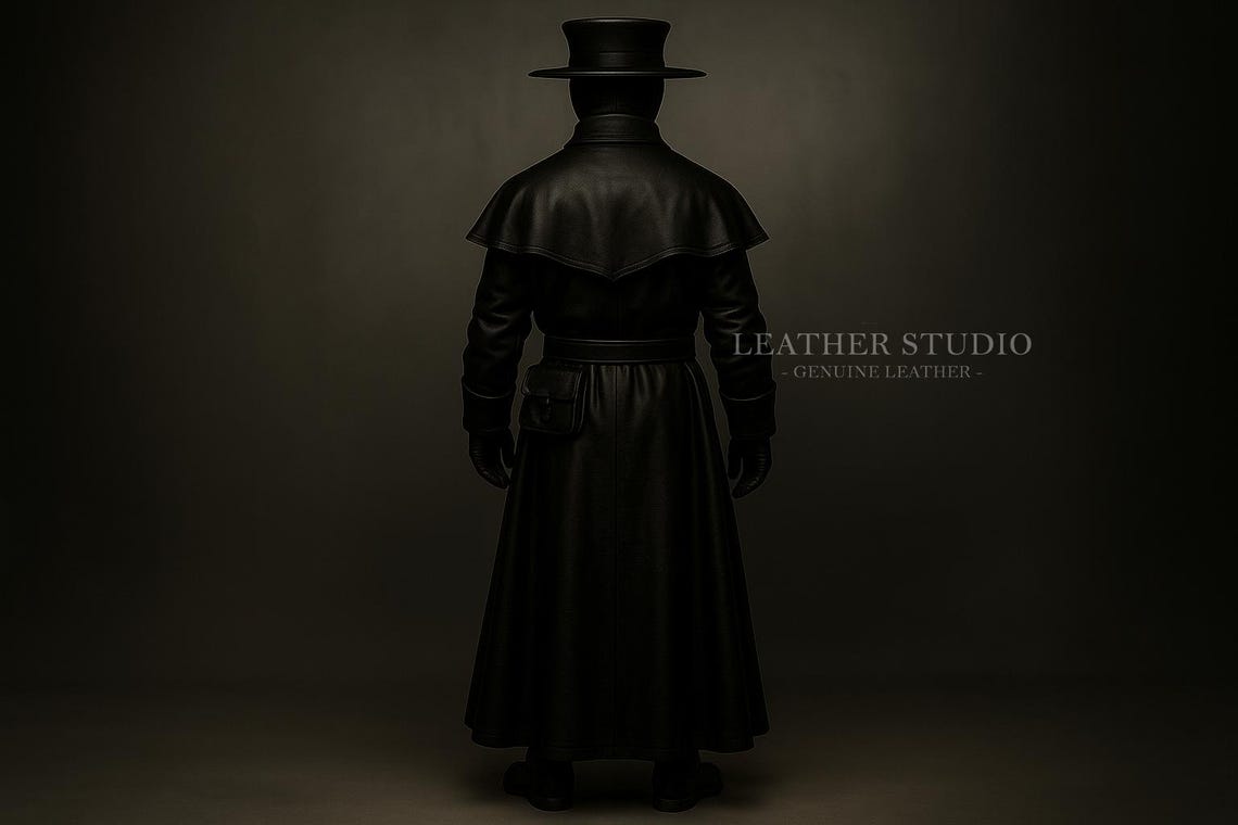 Plague Doctor Leather Coat | Gothic Steampunk Long Overcoat | Black ...
