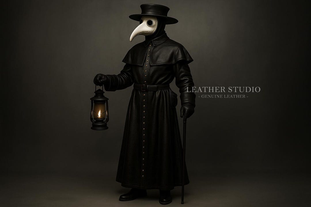 Plague Doctor Leather Coat | Gothic Steampunk Long Overcoat | Black ...