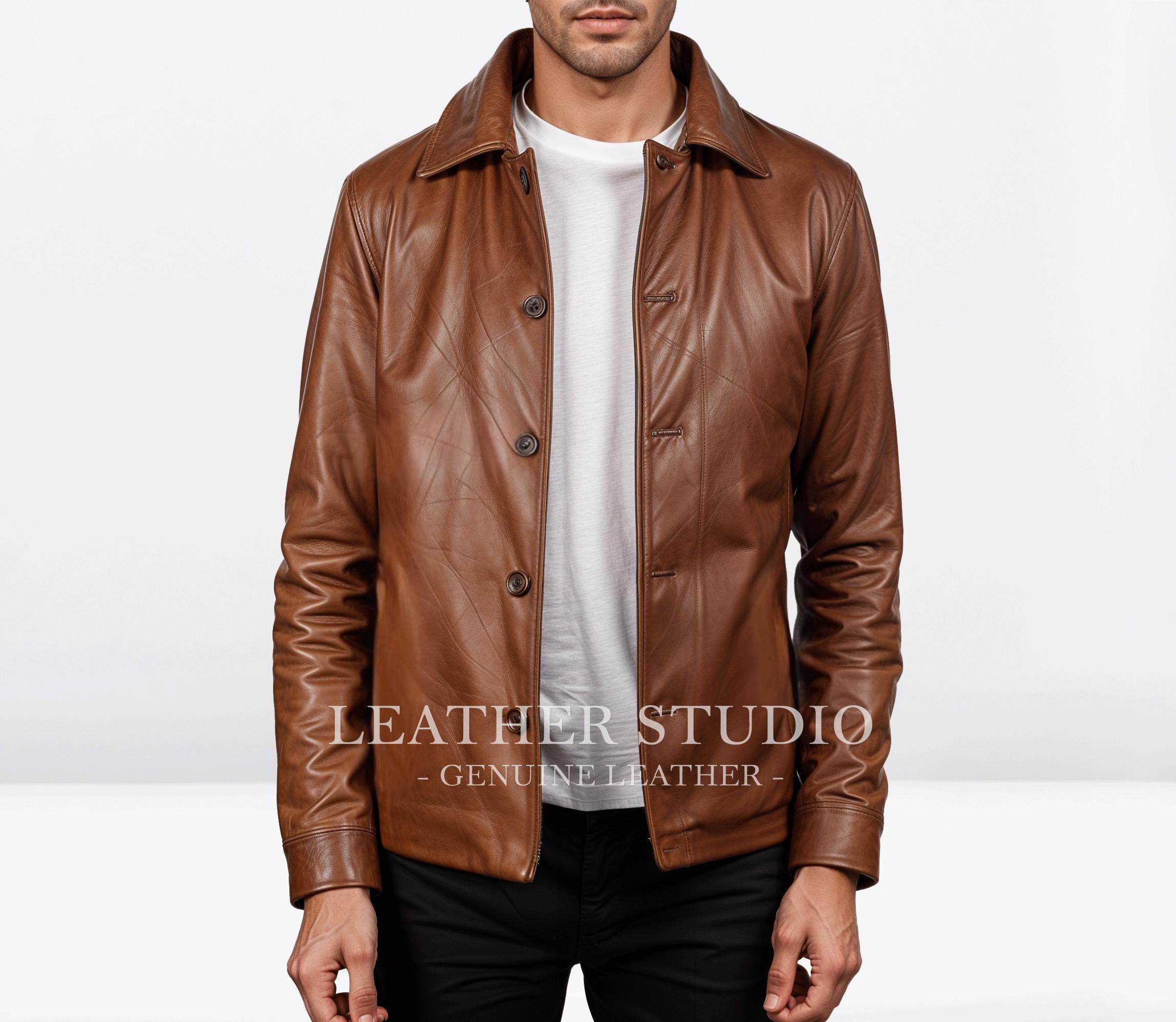 100% Real Brown Leather Jacket for Men Handmade Brown Leather Jacket ...