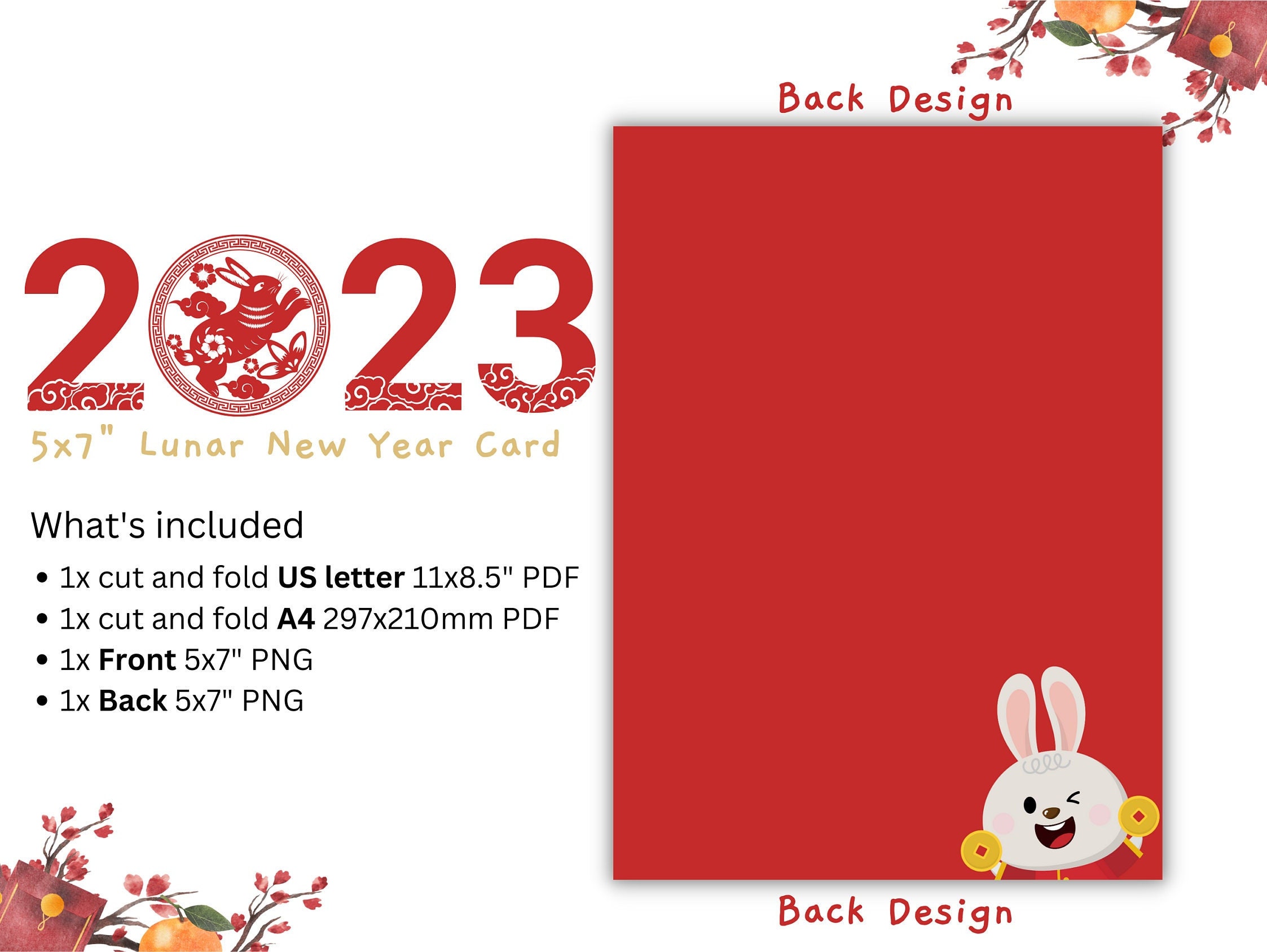 Lunar New Year 2023 Card, Year of the Rabbit, Happy Chinese New Year ...