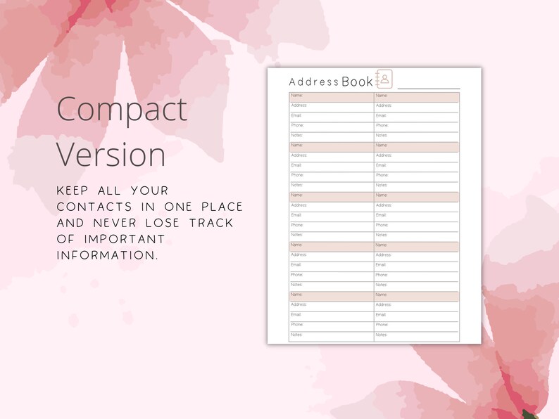 Address Book Printable, Contact List, Phone Book, Contact Organizer ...