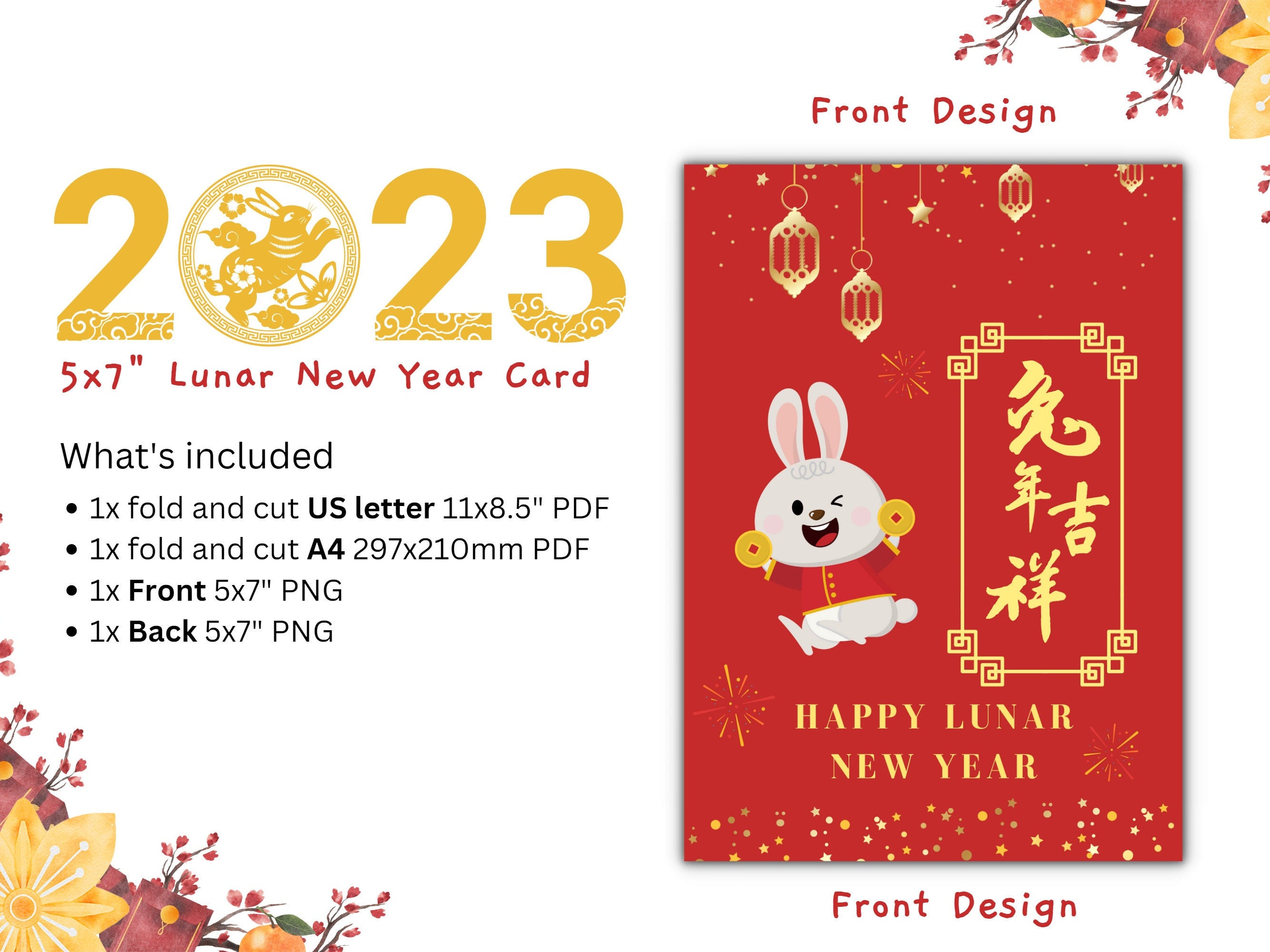 Lunar New Year 2023 Card, Year of the Rabbit, Happy Chinese New Year ...