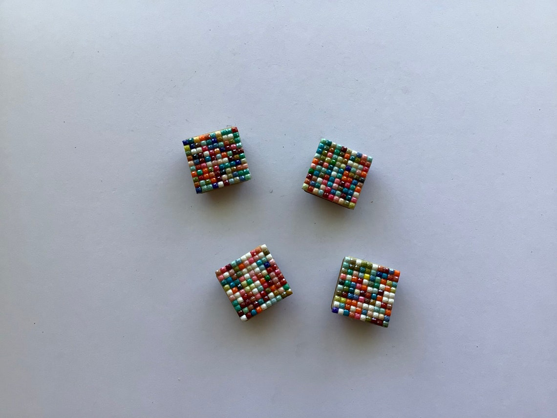 Handmade Wood Beaded Refrigerator Magnets Set of 4 - Etsy