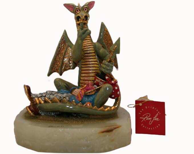 Shhh Rare Ron Lee Sculpture Dragon & Napping Clown in Enamel and 24k ...