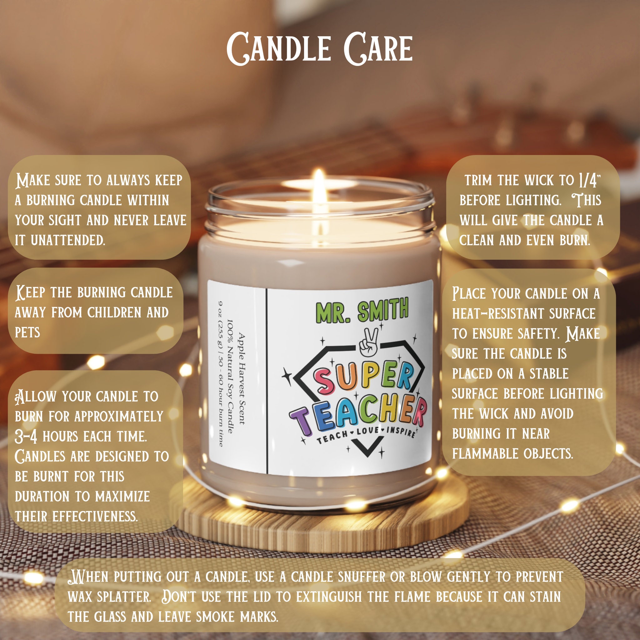 Custom Teacher Appreciation Candle, Scented Soy Candle, Custom Name ...