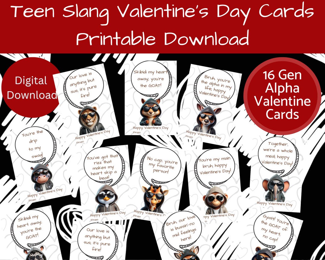 Teen Slang Valentine Cards, Gen Alpha Slang, Funny Kids Valentine ...