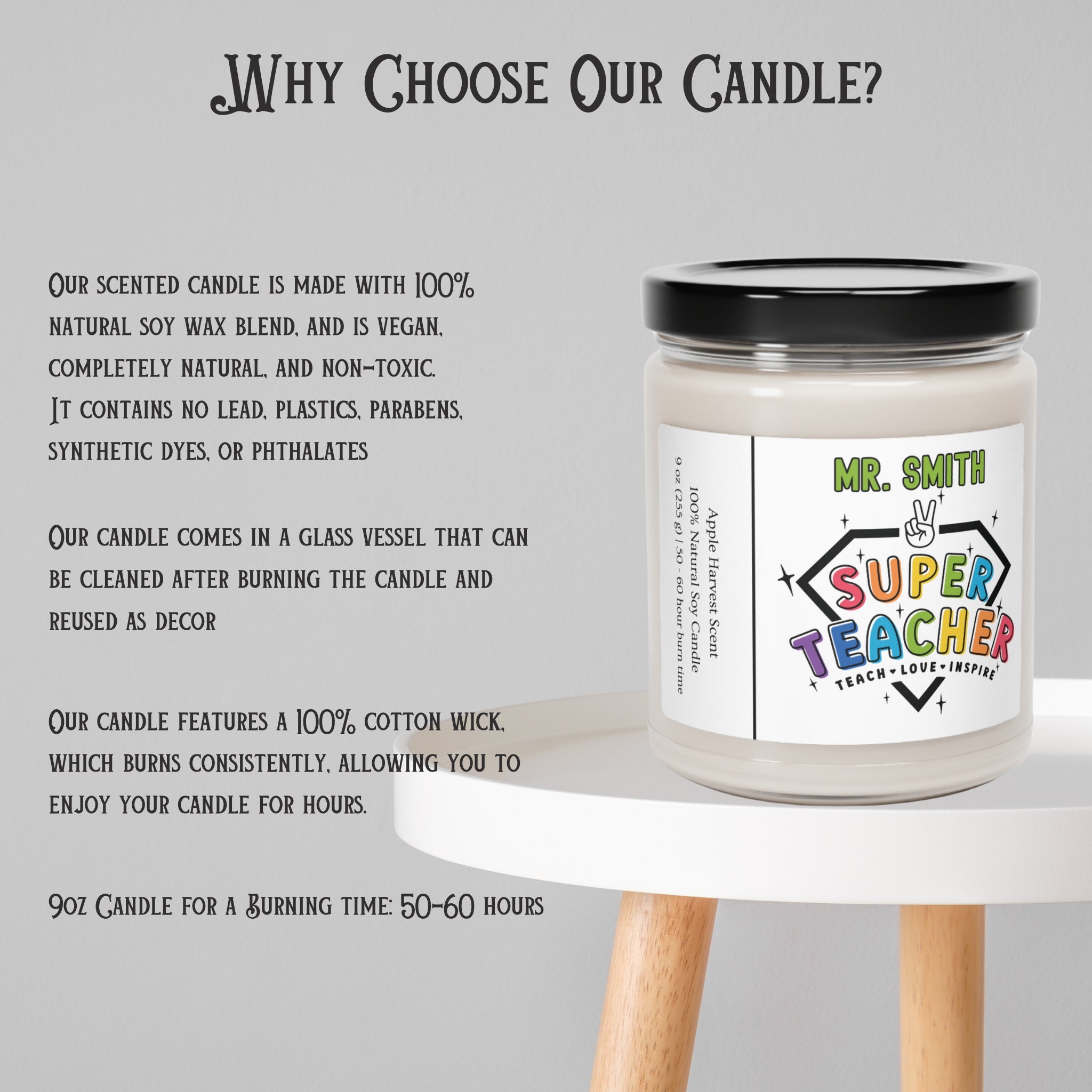 Custom Teacher Appreciation Candle, Scented Soy Candle, Custom Name ...