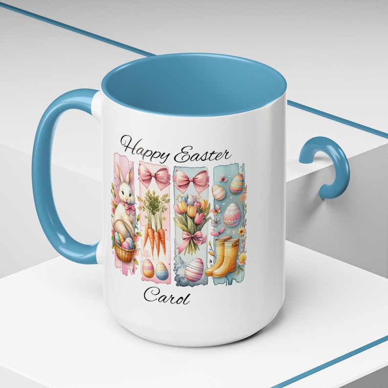 Personalized Easter Coffee Mug, Custom Color and Name Easter 11 or 15 ...