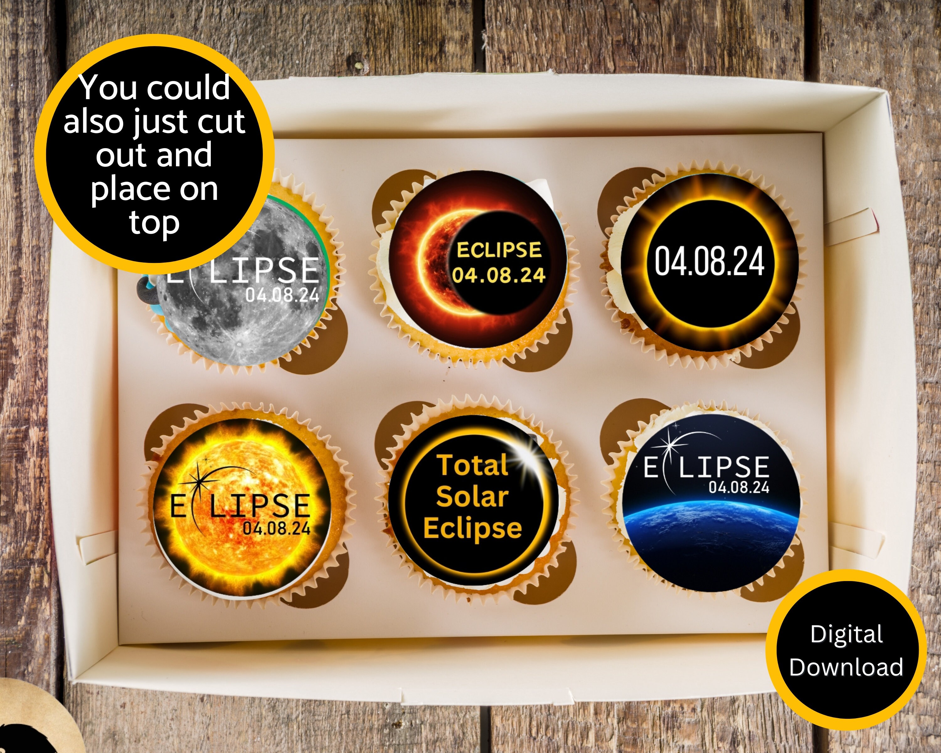 Total Solar Eclipse Cupcake Topper Printable Download, 12 Designs, 2 ...