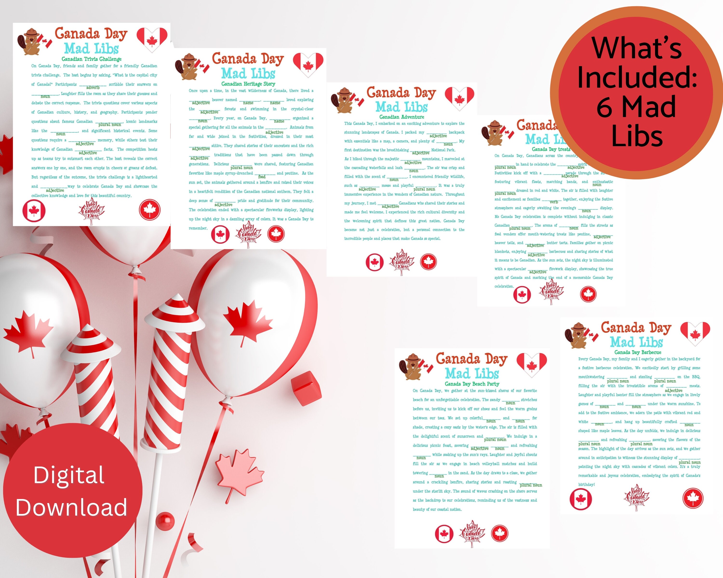 Canada Day Mad Libs Printable, Canada Day Party Games, Printable ...