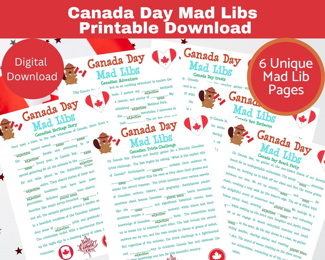 Canada Day Mad Libs Printable, Canada Day Party Games, Printable ...