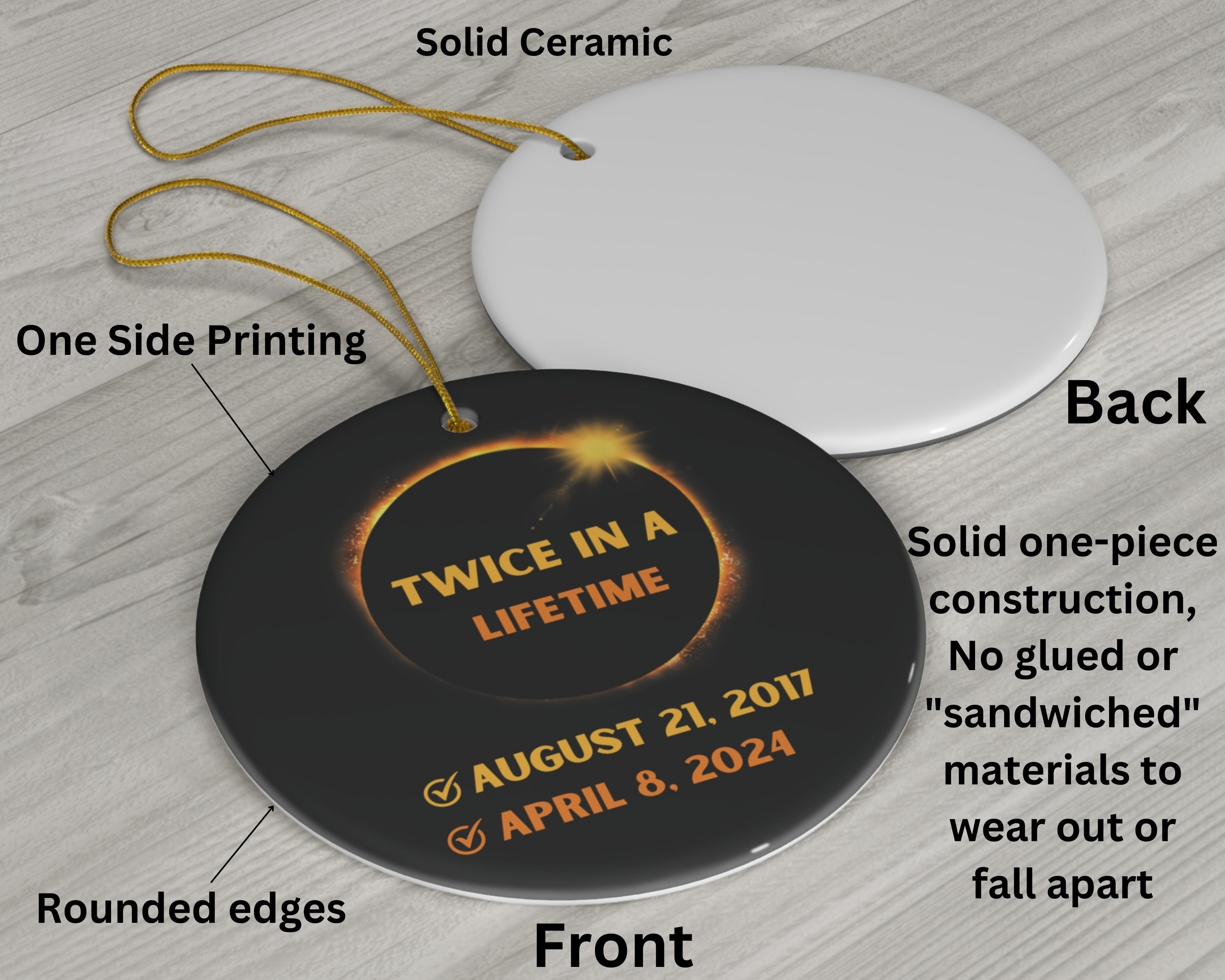 Solar Eclipse 2024 Christmas Ceramic Ornament, Total Solar Eclipse ...