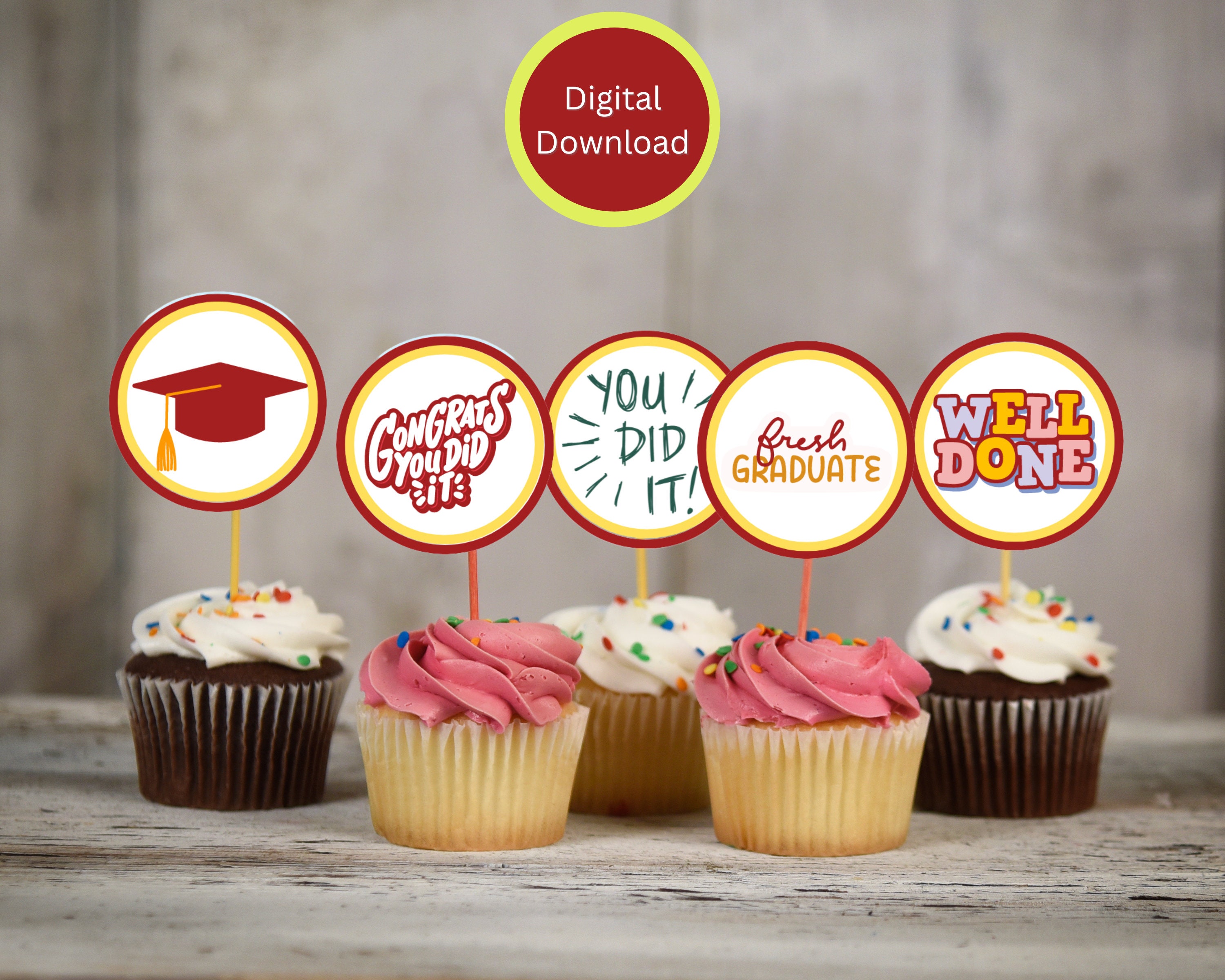 Graduation Cupcake Topper Printable Download, 12 Designs, 2 Inch Each ...