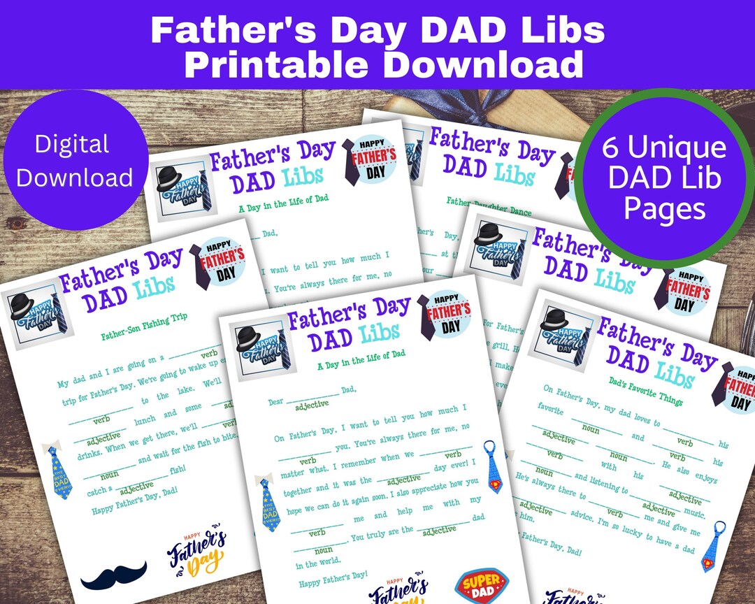 Fathers Day DAD Libs Printable, Father's Day Party Games, Printable ...