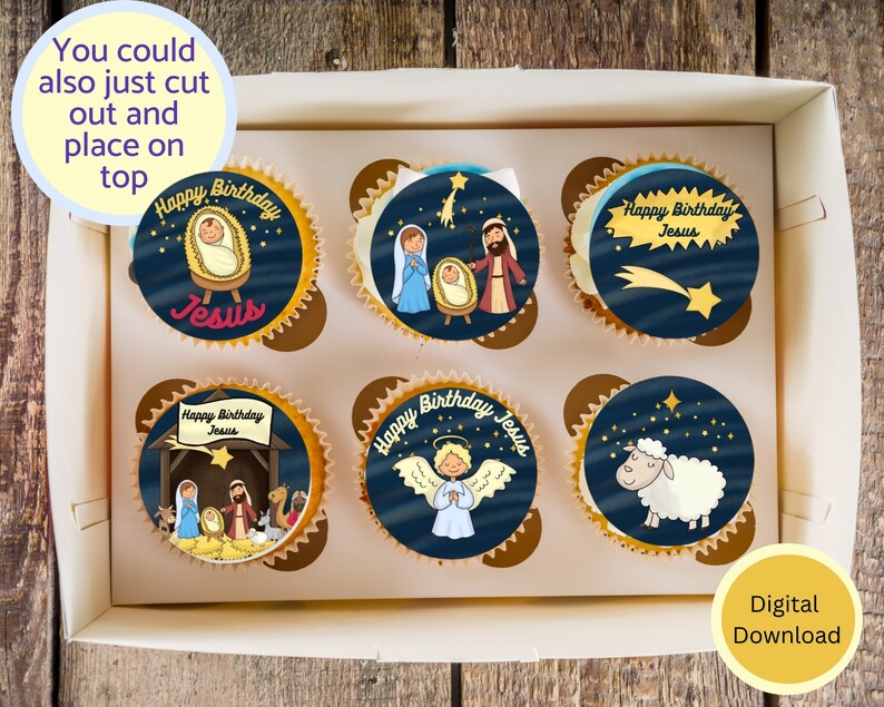 Happy Birthday Jesus Cupcake Topper Printable Download, 12 Designs, 2 ...