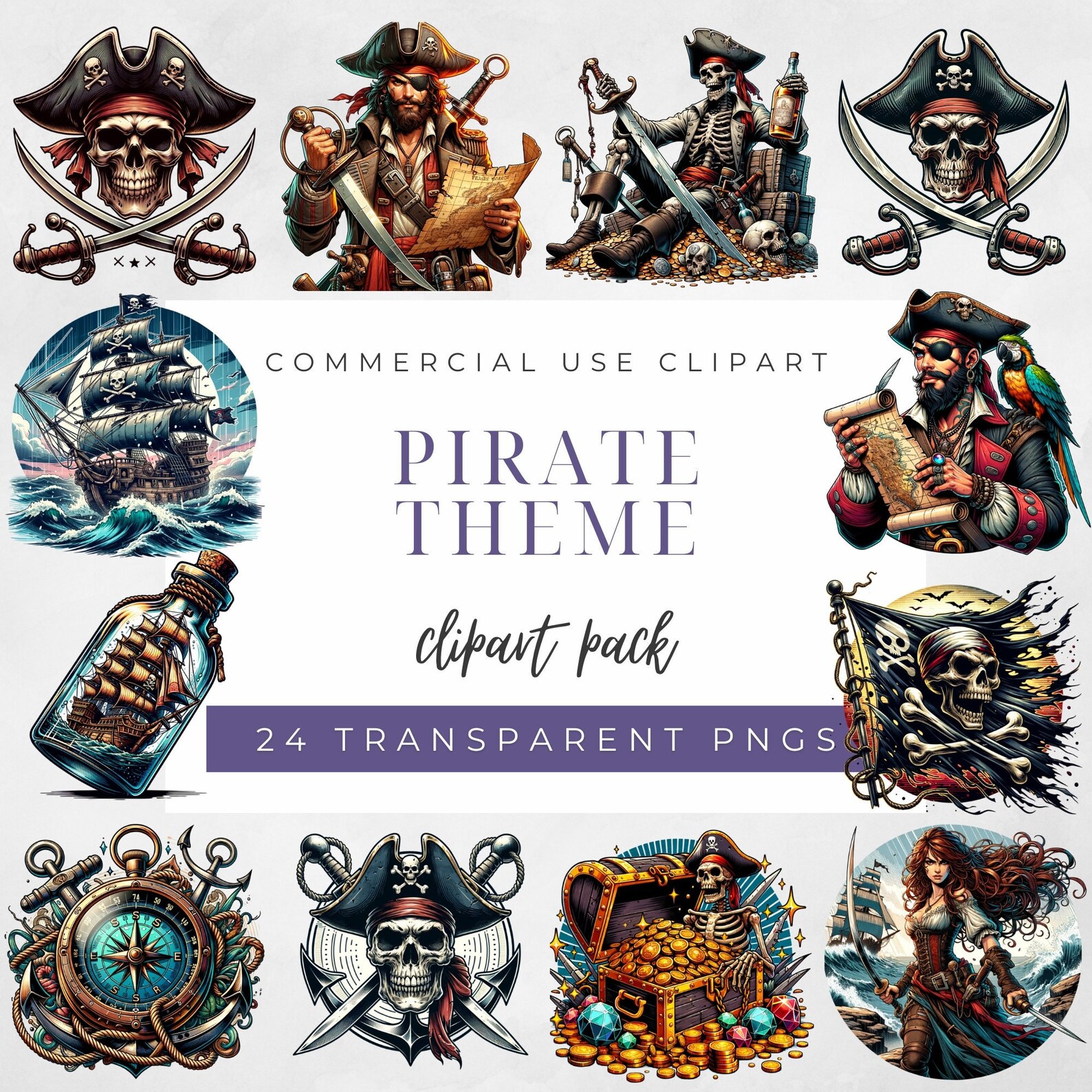 Pirate Theme Clipart, Pirate Clipart, Pirate Map, Jolly Roger ...