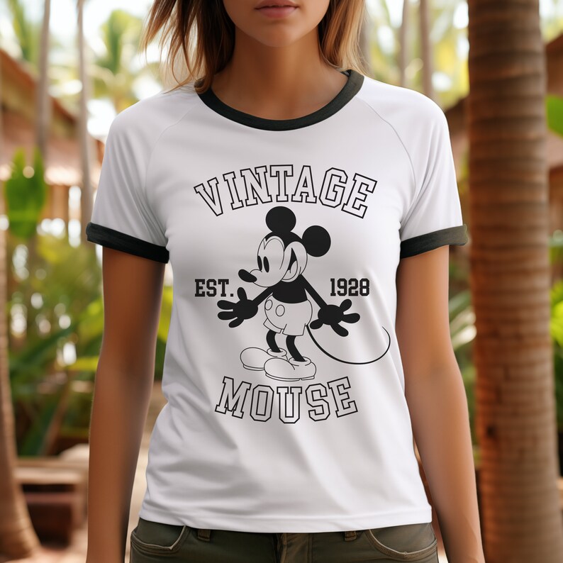 Classic Mickey Mouse T-shirt, Ringer Tee With Black Ribbed Color and ...