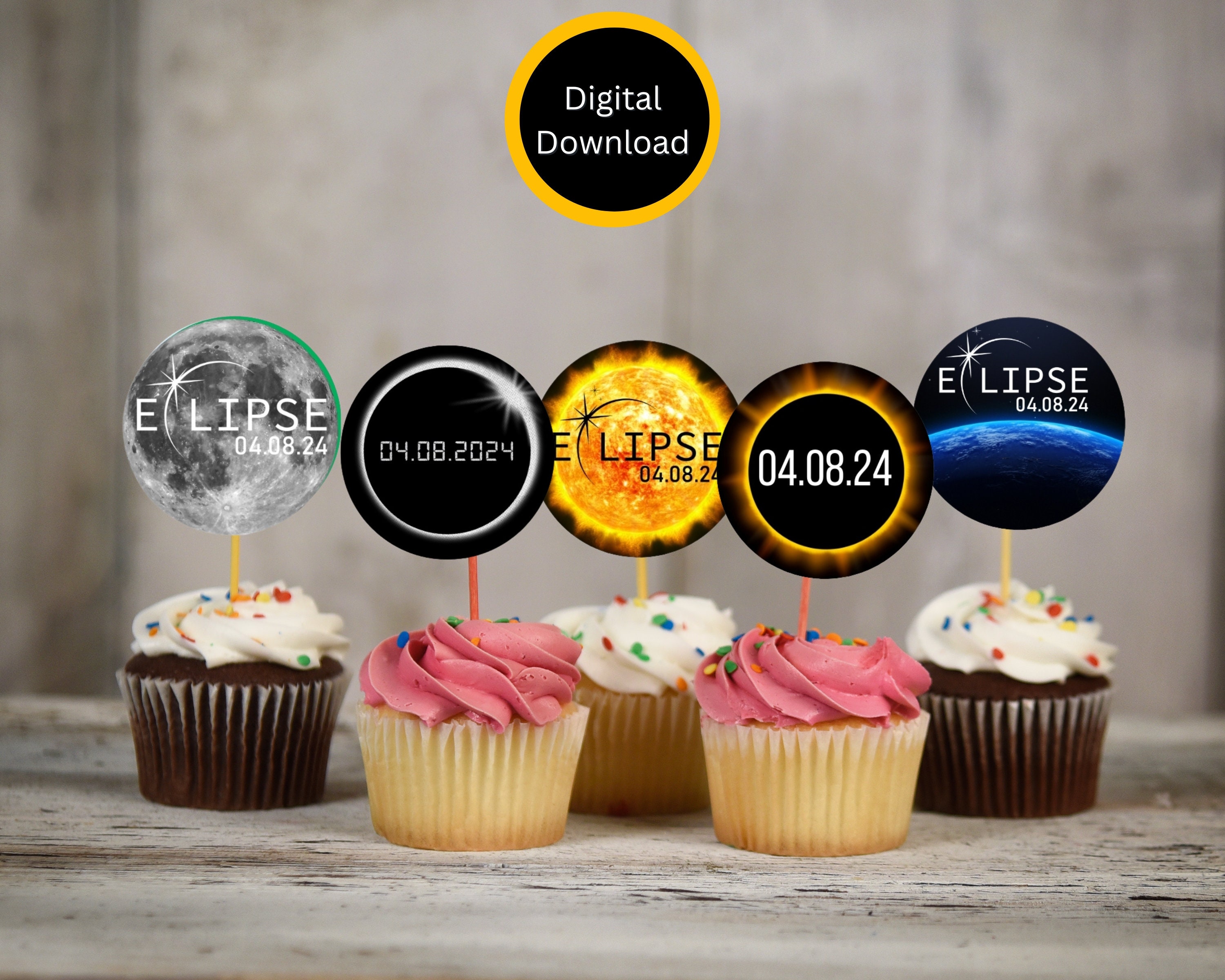 Total Solar Eclipse Cupcake Topper Printable Download, 12 Designs, 2 ...