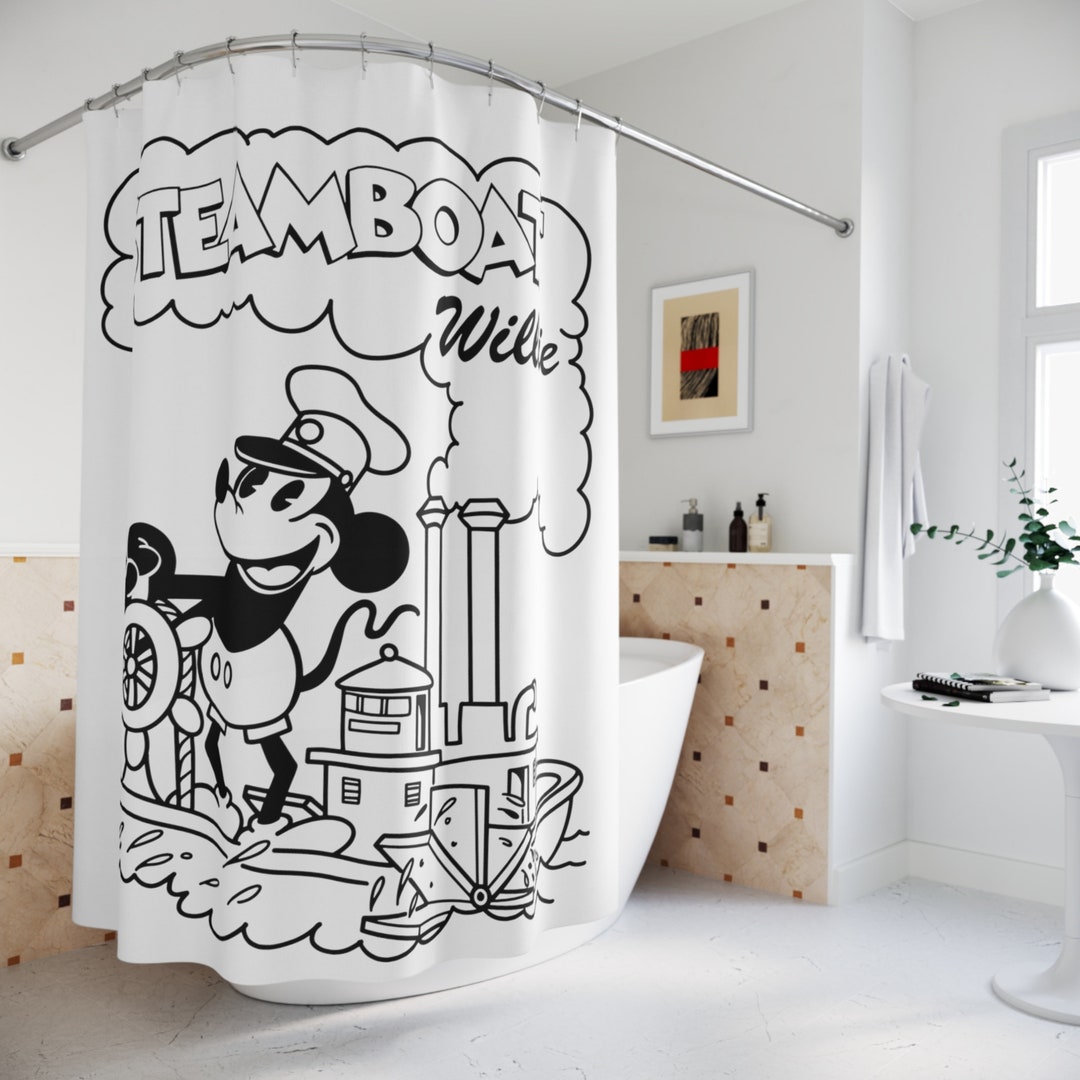Steamboat Willie Shower Curtain, 71" X 74" Polyester Curtain, Bathroom ...