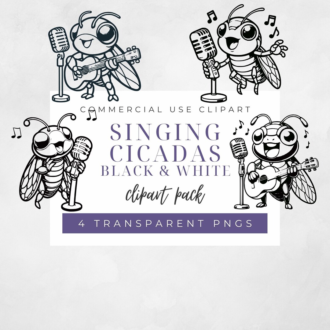 Black & White Singing Cicadas Clipart, Cute Cicadas Singing With ...