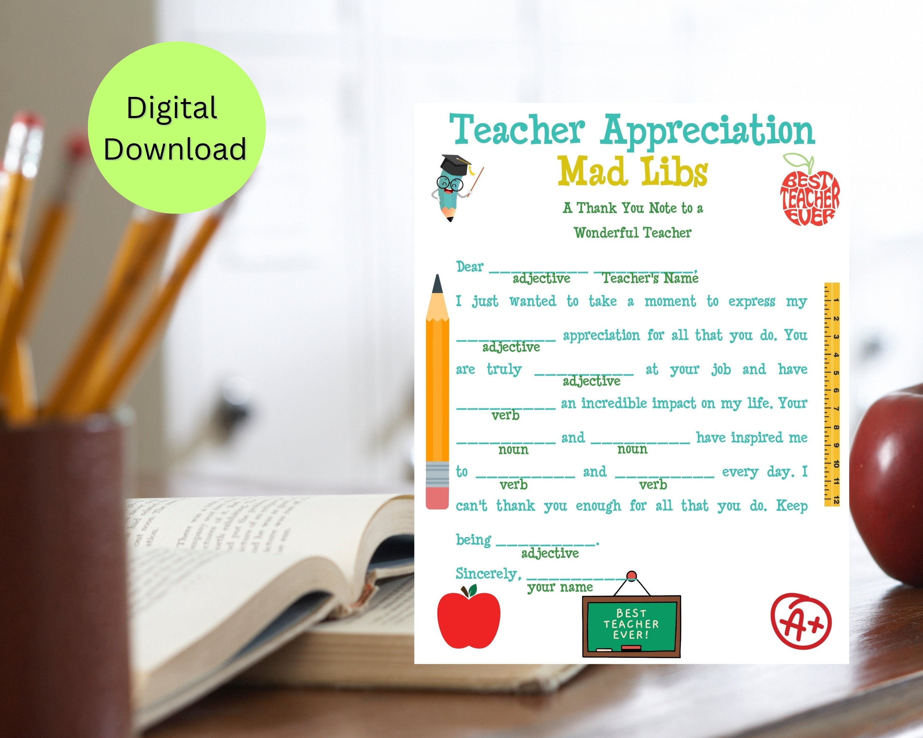 Teacher Appreciation Mad Libs Printable, Party Games, Printable ...
