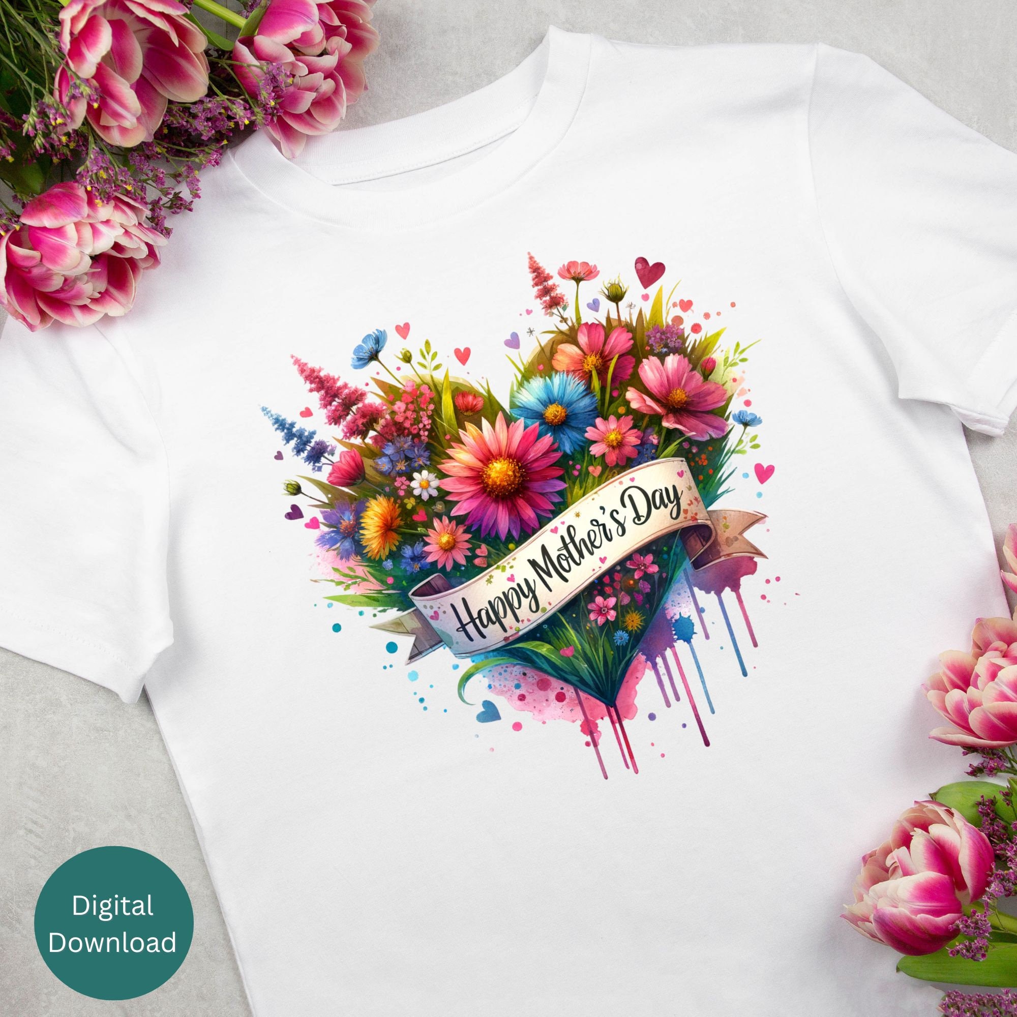 Watercolor Mother's Day Floral Heart Clipart, SINGLE IMAGE, Digital ...