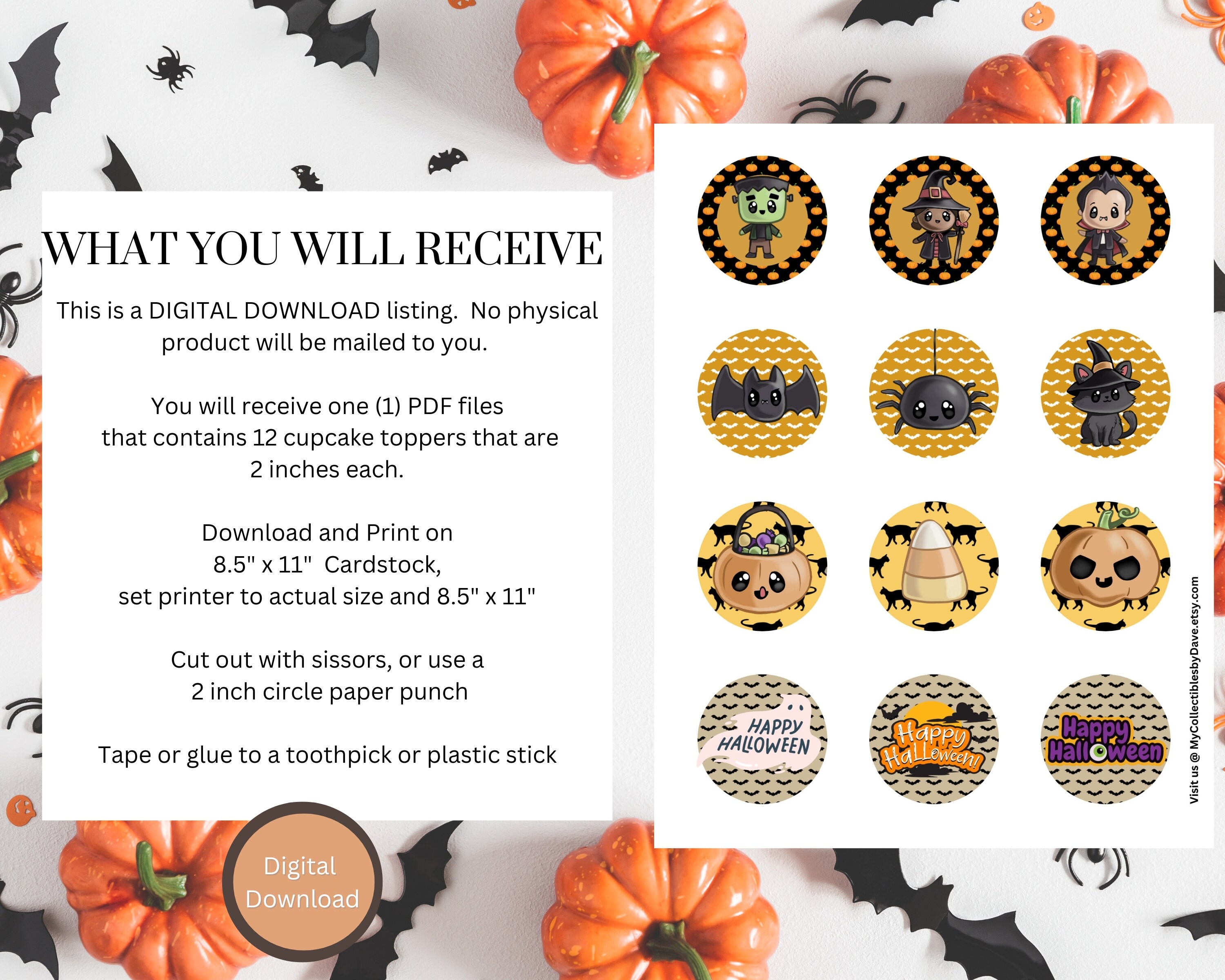 Kids Halloween Cupcake Topper Printable Download 12 Designs - Etsy