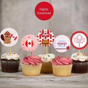 Canada Day Cupcake Topper Printable Download, 12 Designs, 2 Inch Each ...