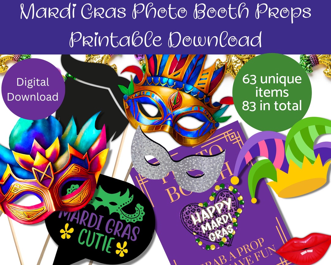 Mardi Gras Party Photo Booth Props Printable Download, Instant, DIY ...