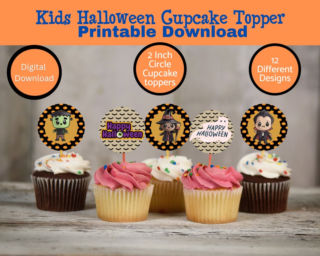 Kids Halloween Cupcake Topper Printable Download, 12 Designs, 2 Inch ...