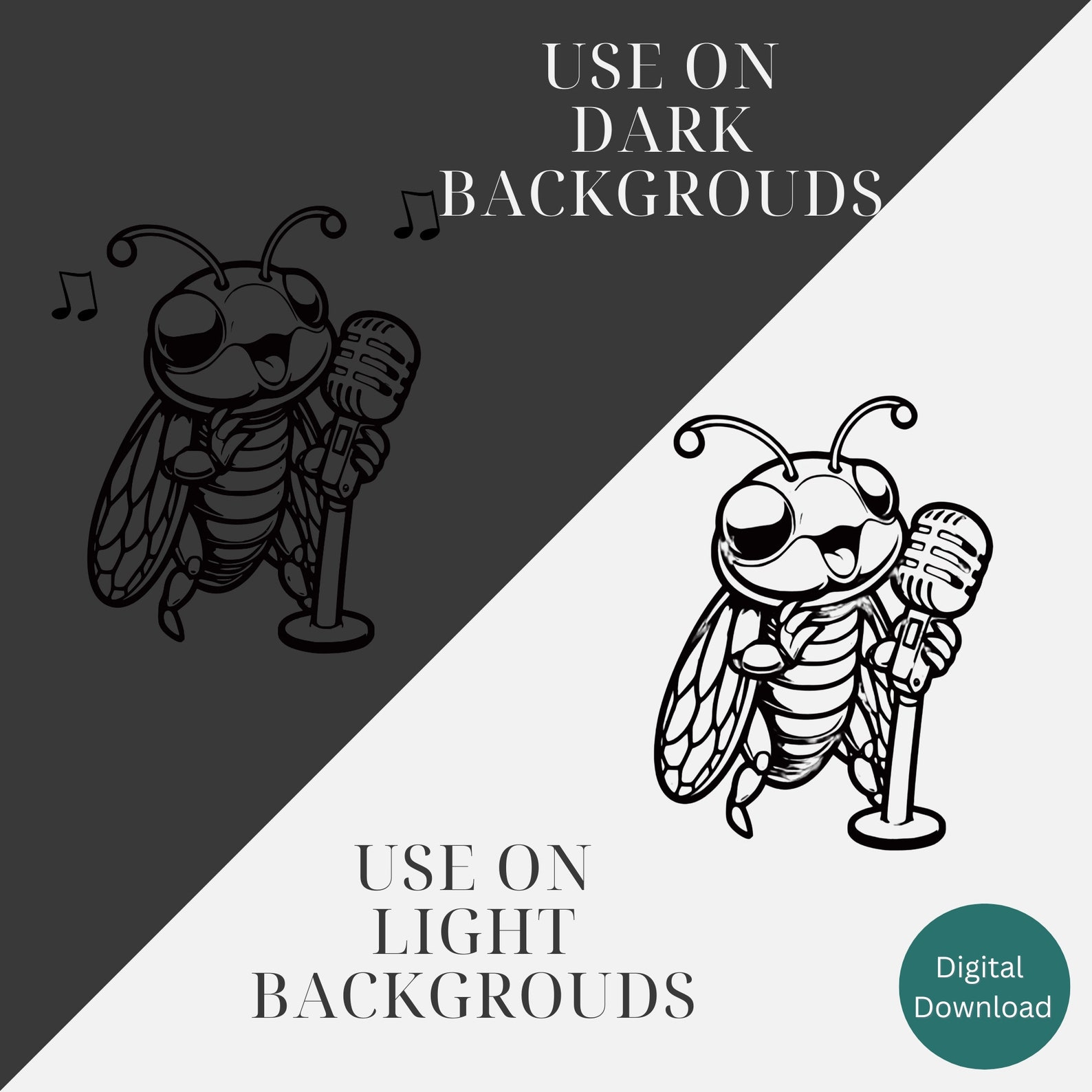 Black & White Singing Cicadas Clipart, Cute Cicadas Singing With ...