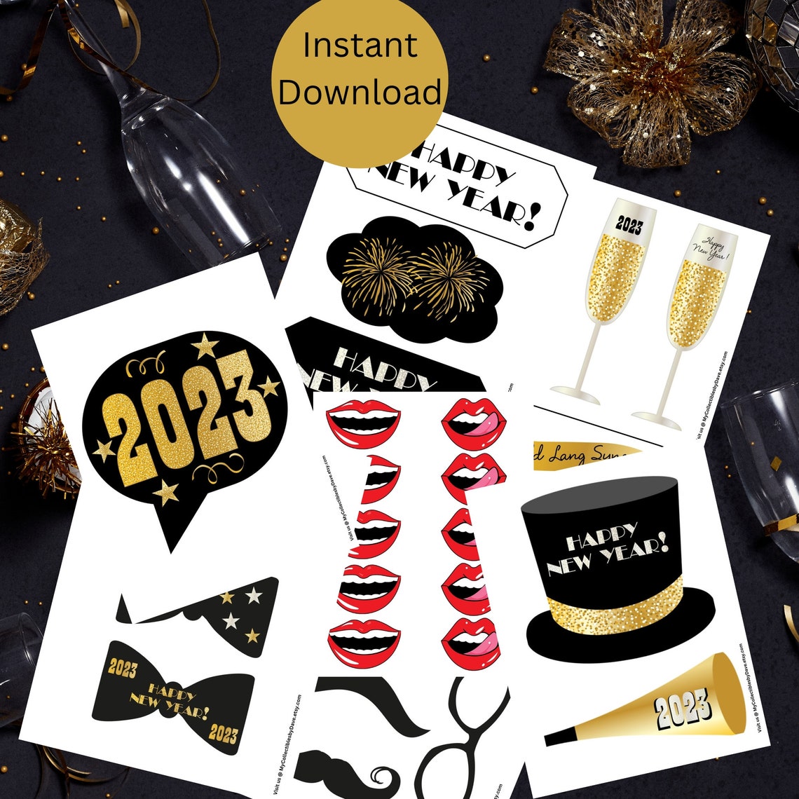 New Years Eve Party Photo Booth Props Printable Download - Etsy