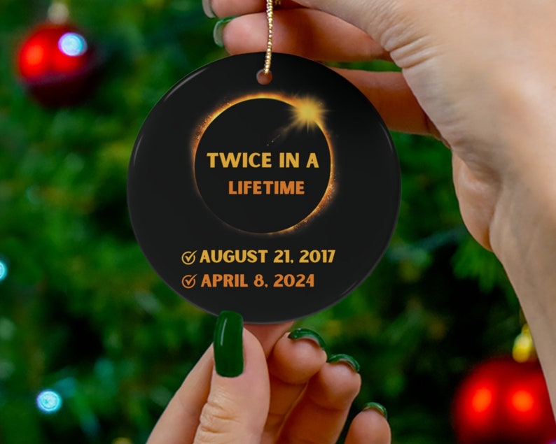 Solar Eclipse 2024 Christmas Ceramic Ornament, Total Solar Eclipse ...