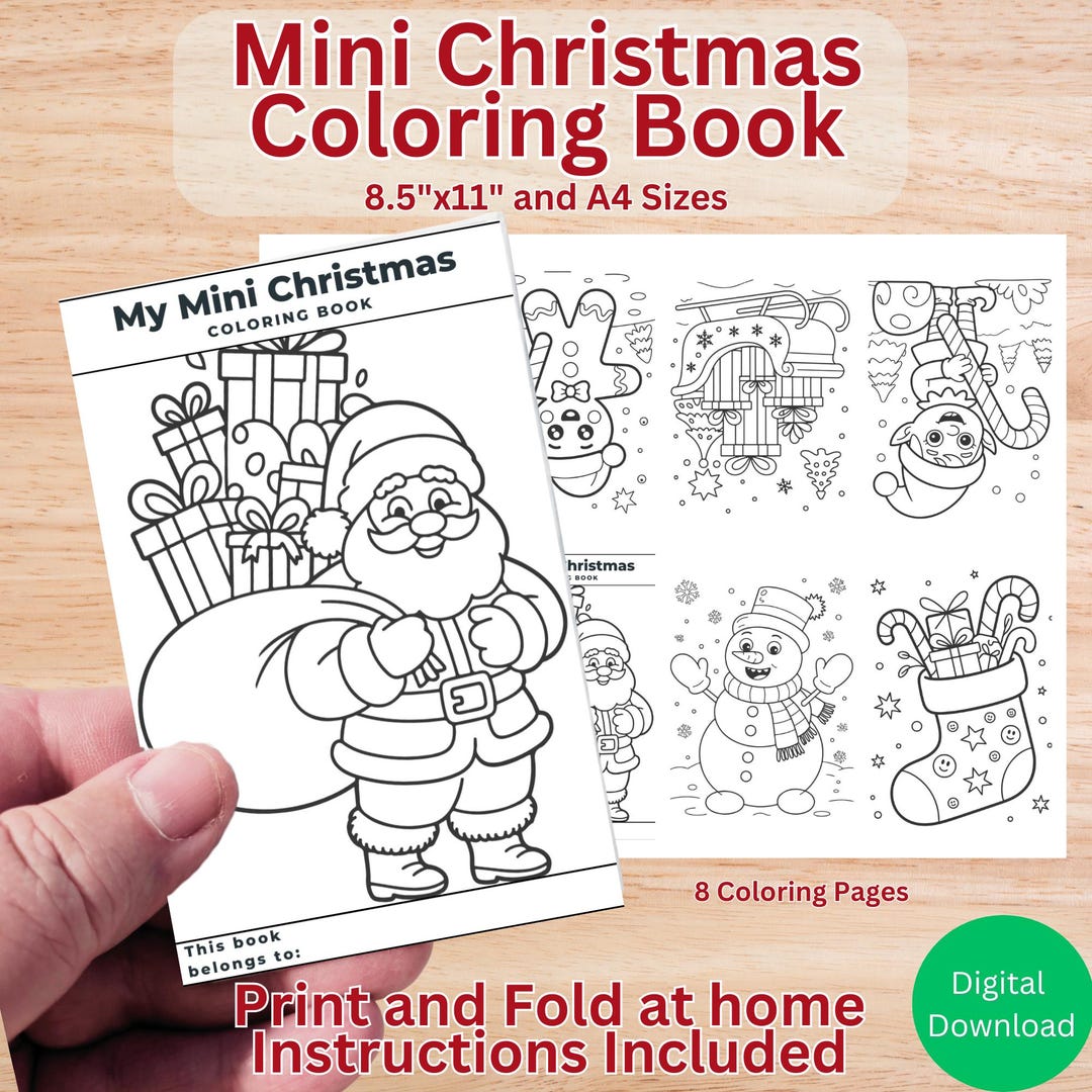 Mini Christmas Coloring Book, Printable Christmas Coloring Activity for ...