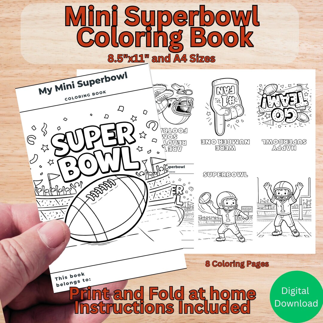 Mini Superbowl Coloring Book, Printable Superbowl Coloring Activity for ...