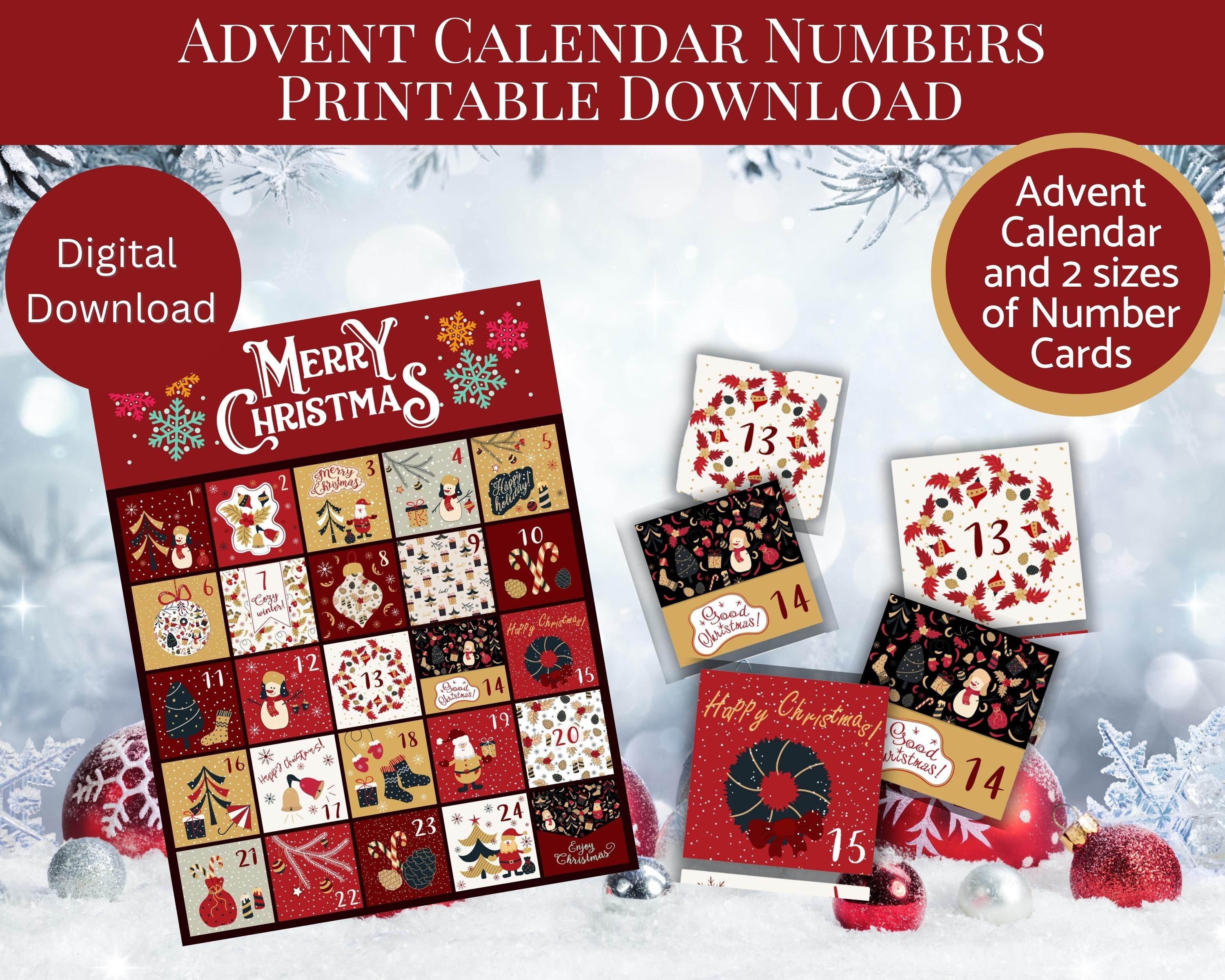 Advent Calendar Printable, Advent Calendar Numbers, Advent, Advent ...