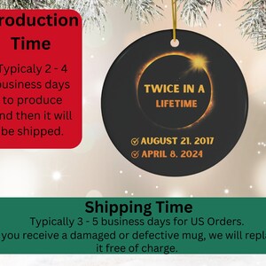 Solar Eclipse 2024 Christmas Ceramic Ornament, Total Solar Eclipse ...