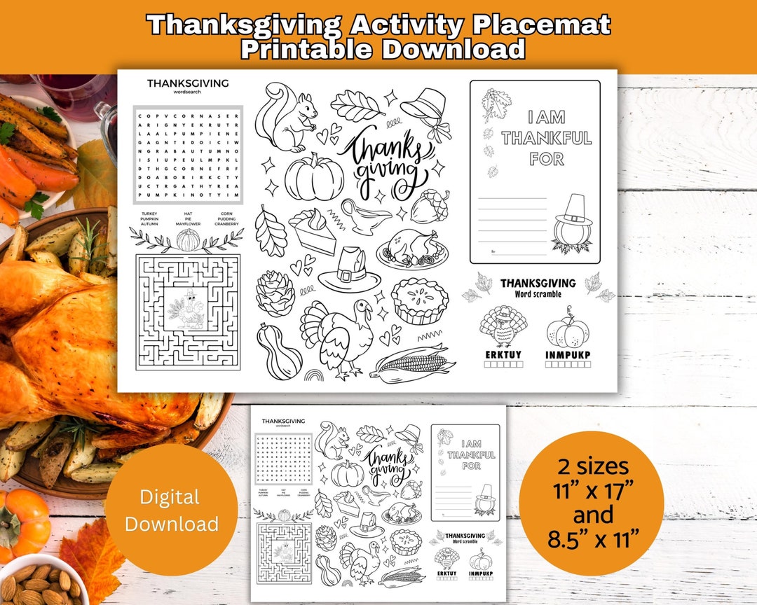 Thanksgiving Kids Activity Placemat Printable Kids - Etsy